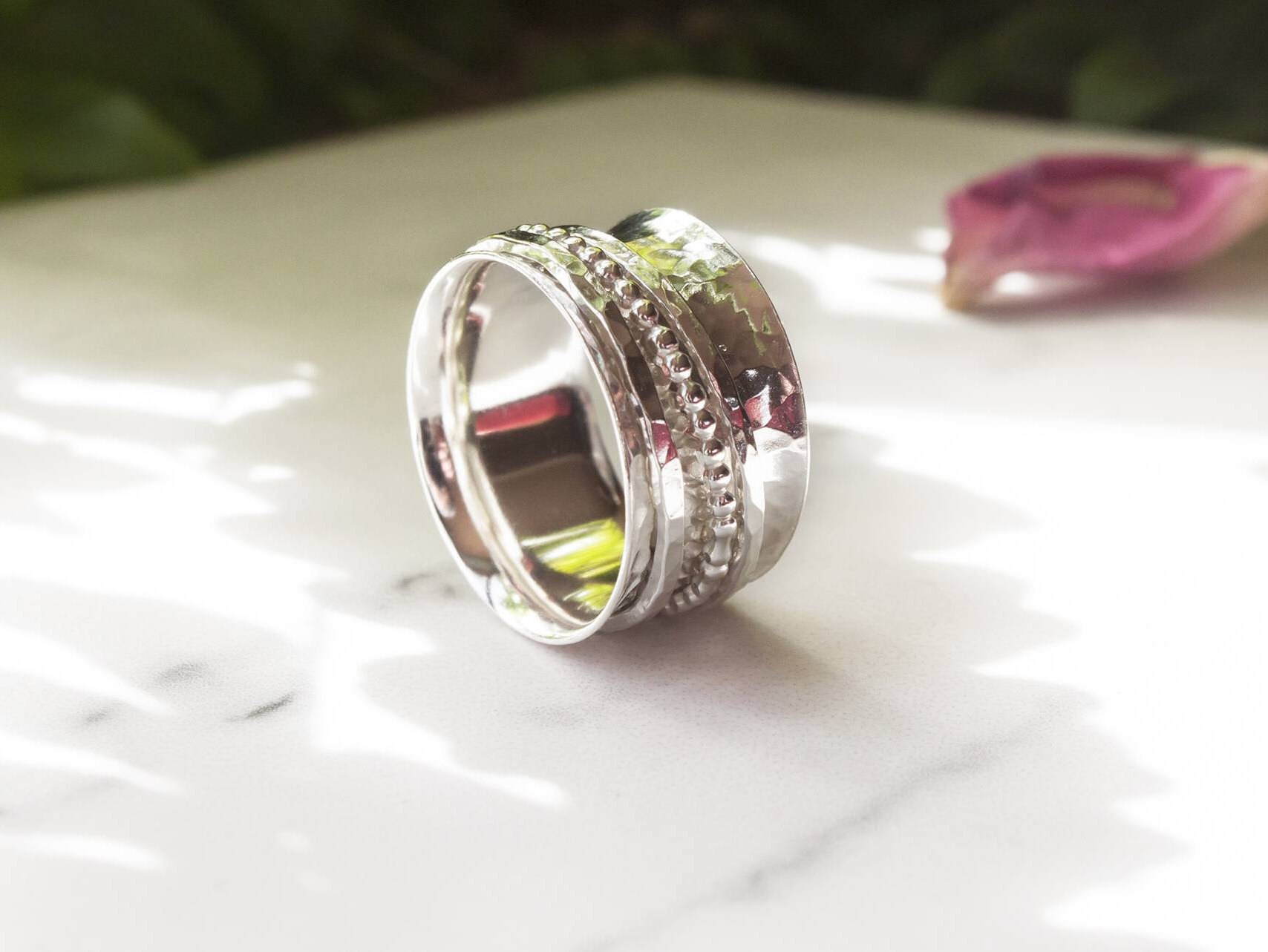 Handmade Silver Hammered Spinner Ring With 3 Hammered & Beaded | Etsy