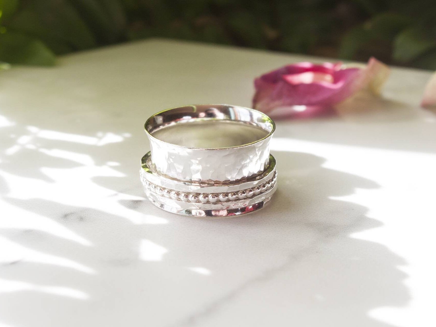 Handmade Silver Hammered Spinner Ring With 3 Hammered & Beaded | Etsy