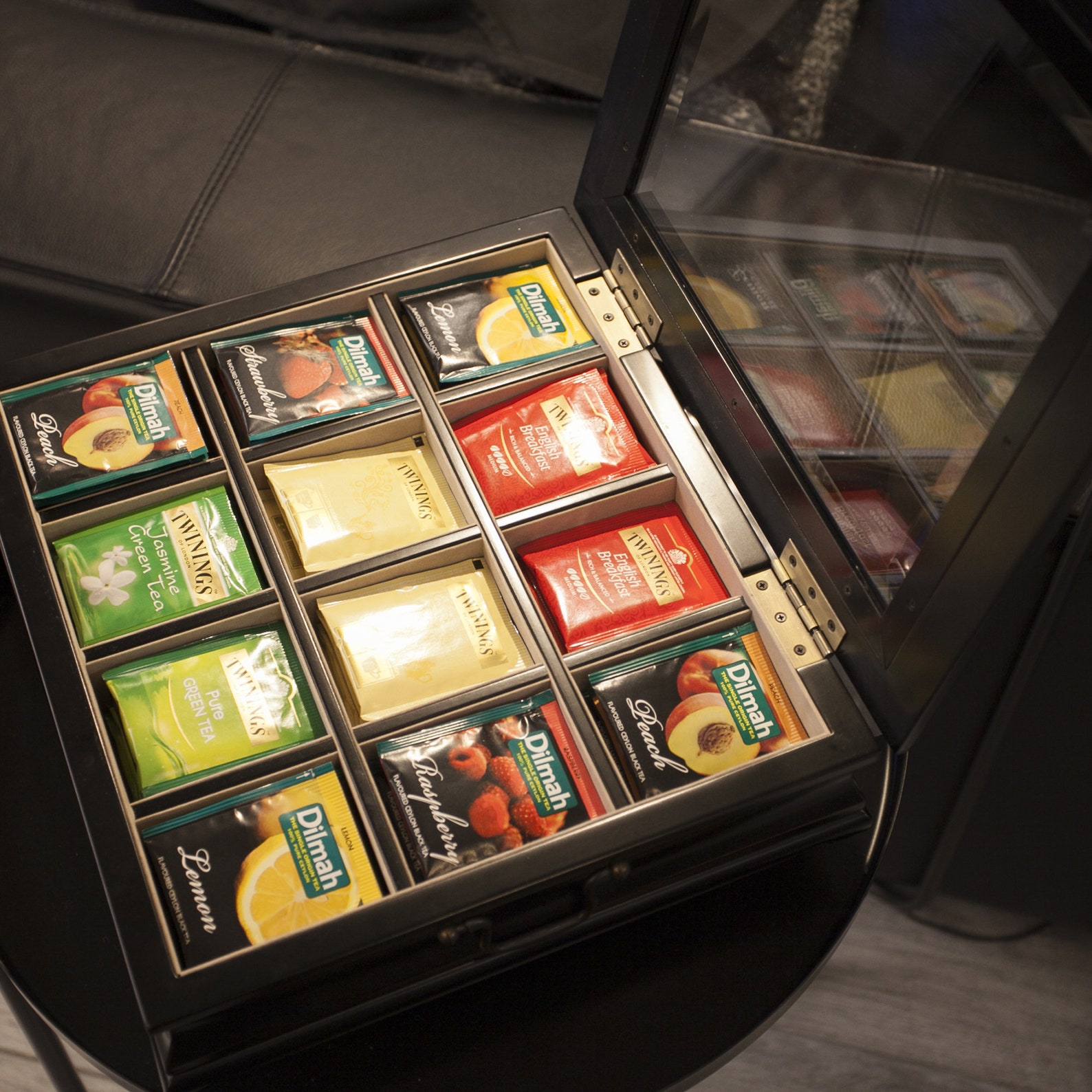 Tea Chest Large Storage Tea Bag Box Wooden With Beveled Glass Window 12 ...