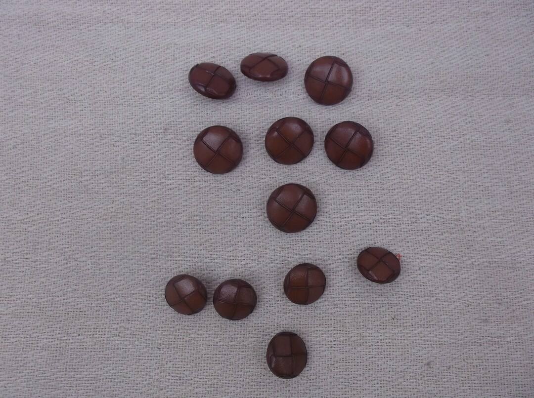Round Post Buttons, Vintage Shank Buttons, Brown Leather Effect Buttons ...
