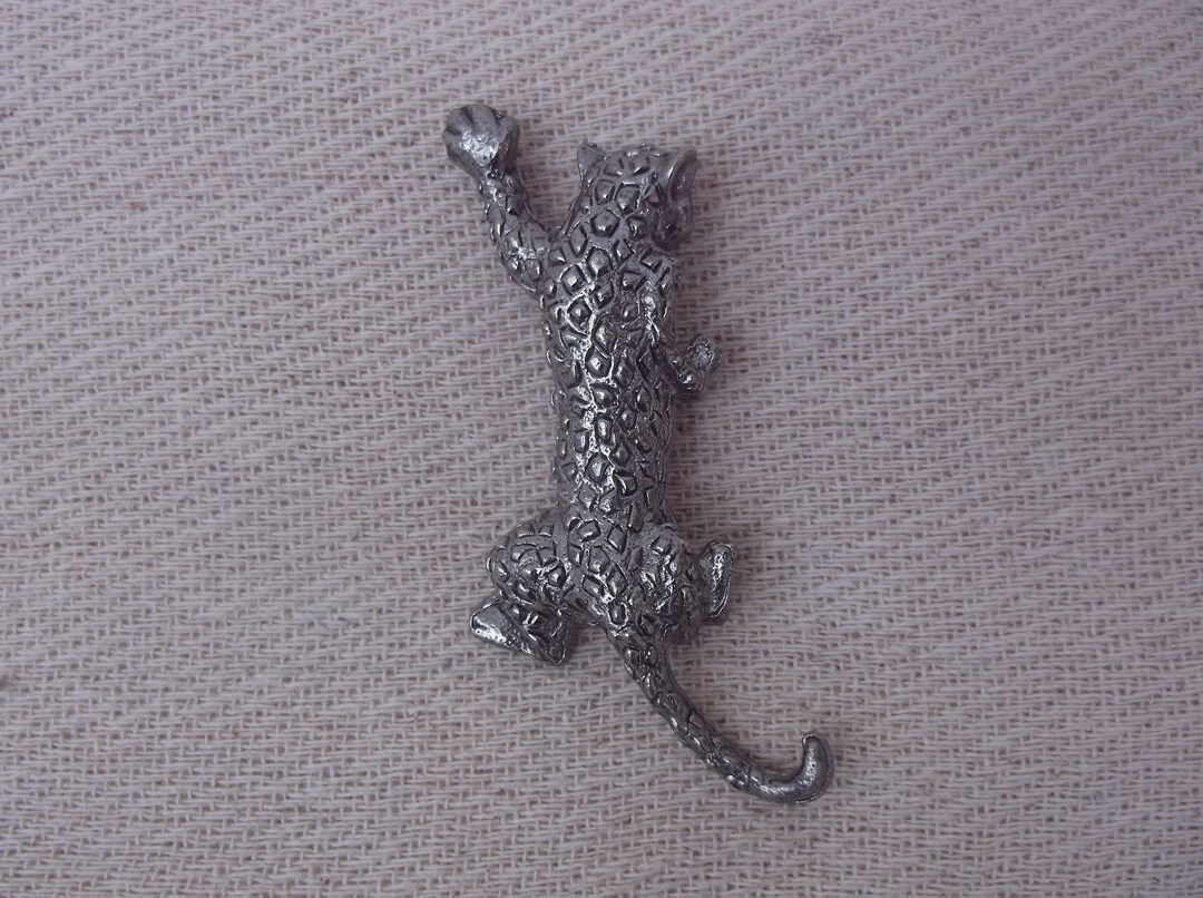 Vintage Panther Broach, White Metal Broach, Climbing Leopard Broach ...
