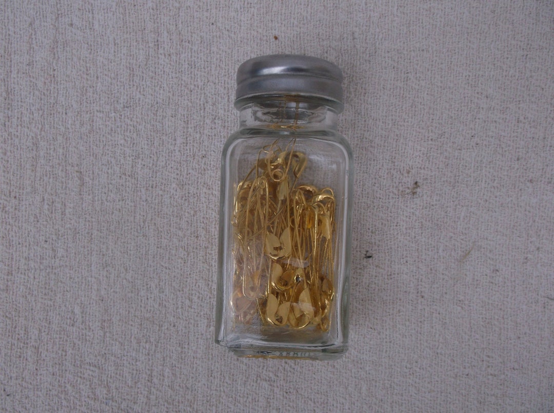 Vintage Glass Jar With Brass Safety Pins: Small Storage Pot - Etsy UK