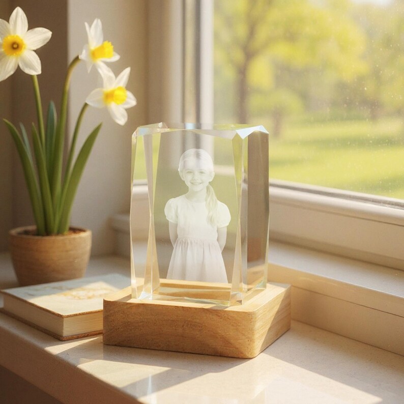 Personalized 3D Crystal Photo With Light Base Custom Laser Etched Glass ...