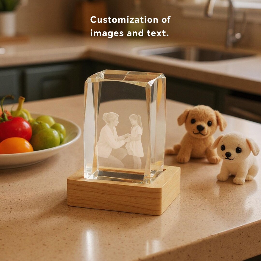 Personalized 3D Crystal Photo With Light Base Custom Laser Etched Glass ...