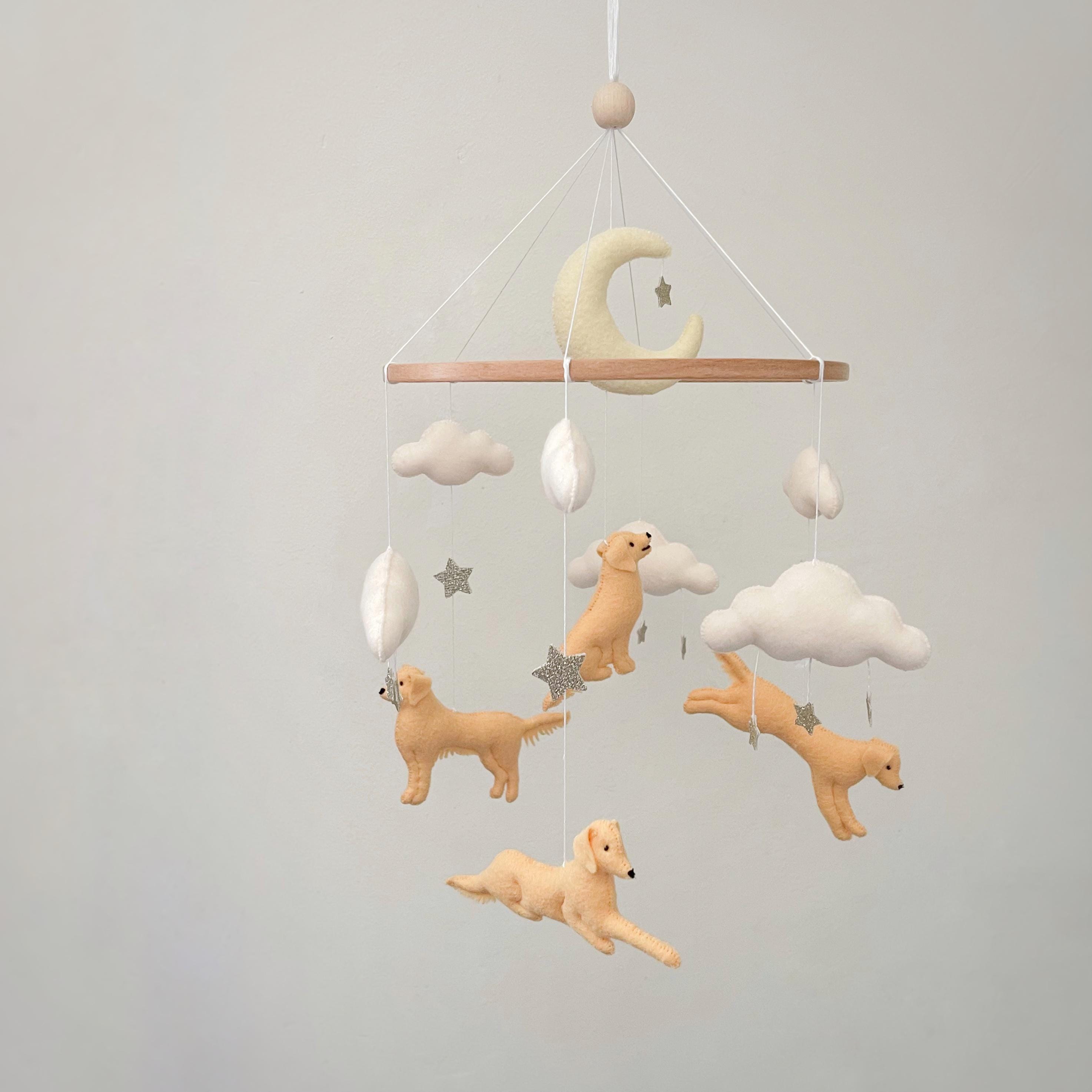 Dog Baby Mobile | Golden Retriever Felt Crib Decor | Handmade Mobile ...