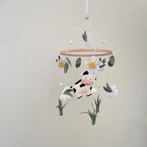 Farm Cow Baby Mobile With Daisy and Grass | Soft Felt Nursery Decor for ...