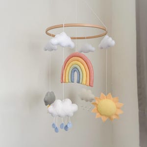 Pastel Rainbow Baby Mobile | Weather Mobile With Clouds, Sun, Raindrops ...