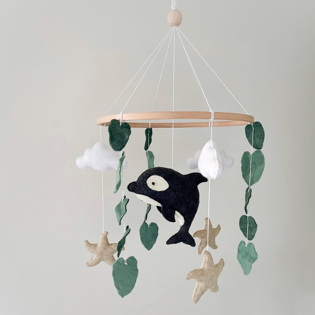 Orca Baby Mobile | Ocean Theme Nursery Decor | Handmade Felt Whale Crib ...