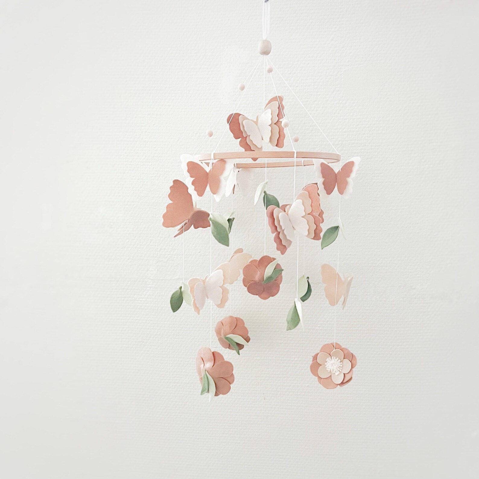 Butterfly Baby Mobile | Felt Floral Crib Mobile in Beige and Ivory ...