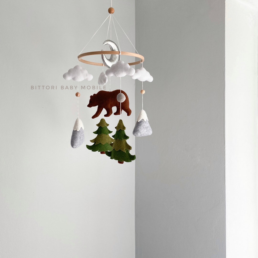Woodland Baby Mobile | Bear, Trees and Mountains | Handmade Crib Mobile ...