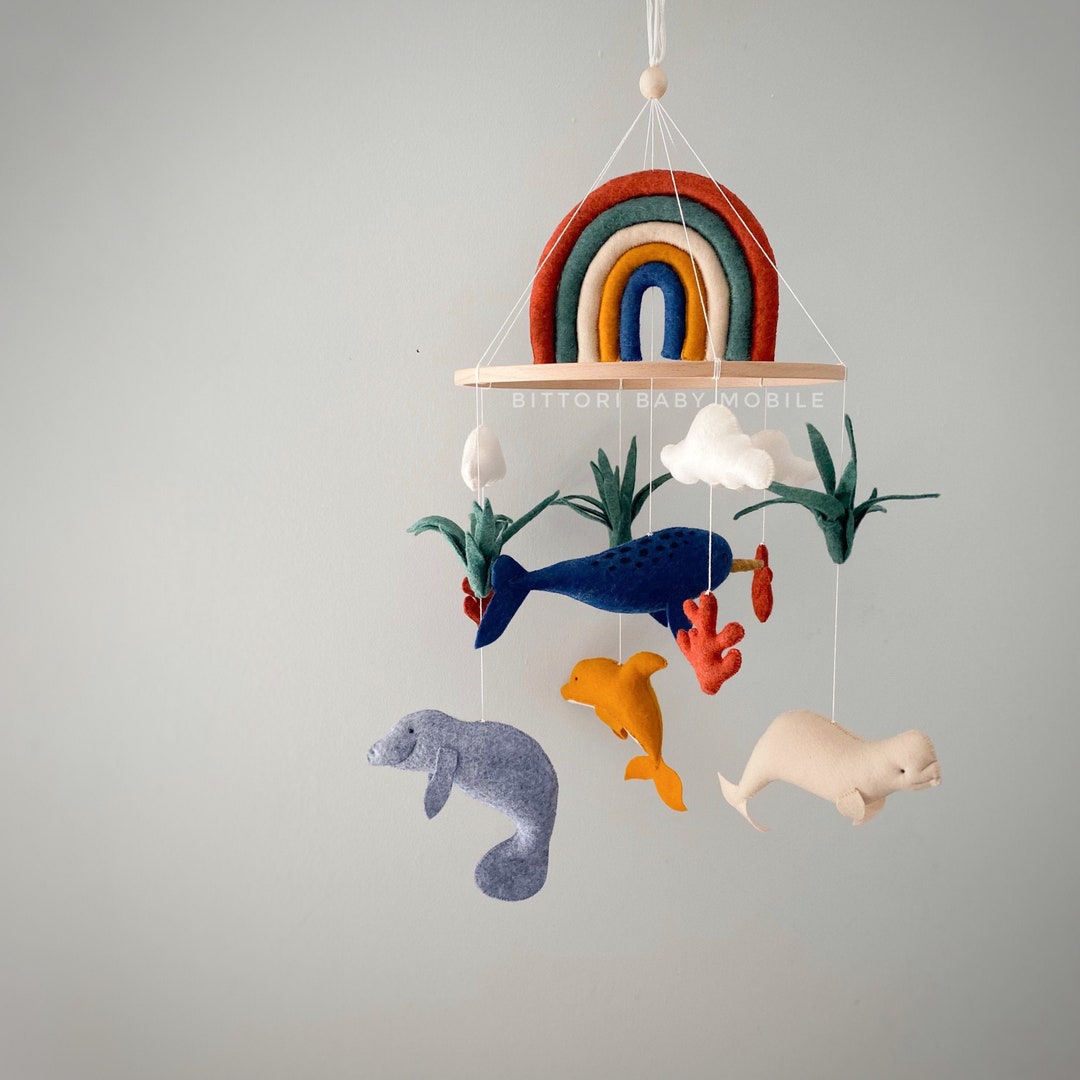 Boho Nursery Decor With Narwhal Beluga Dolphin Manatee Ocean Mobile ...