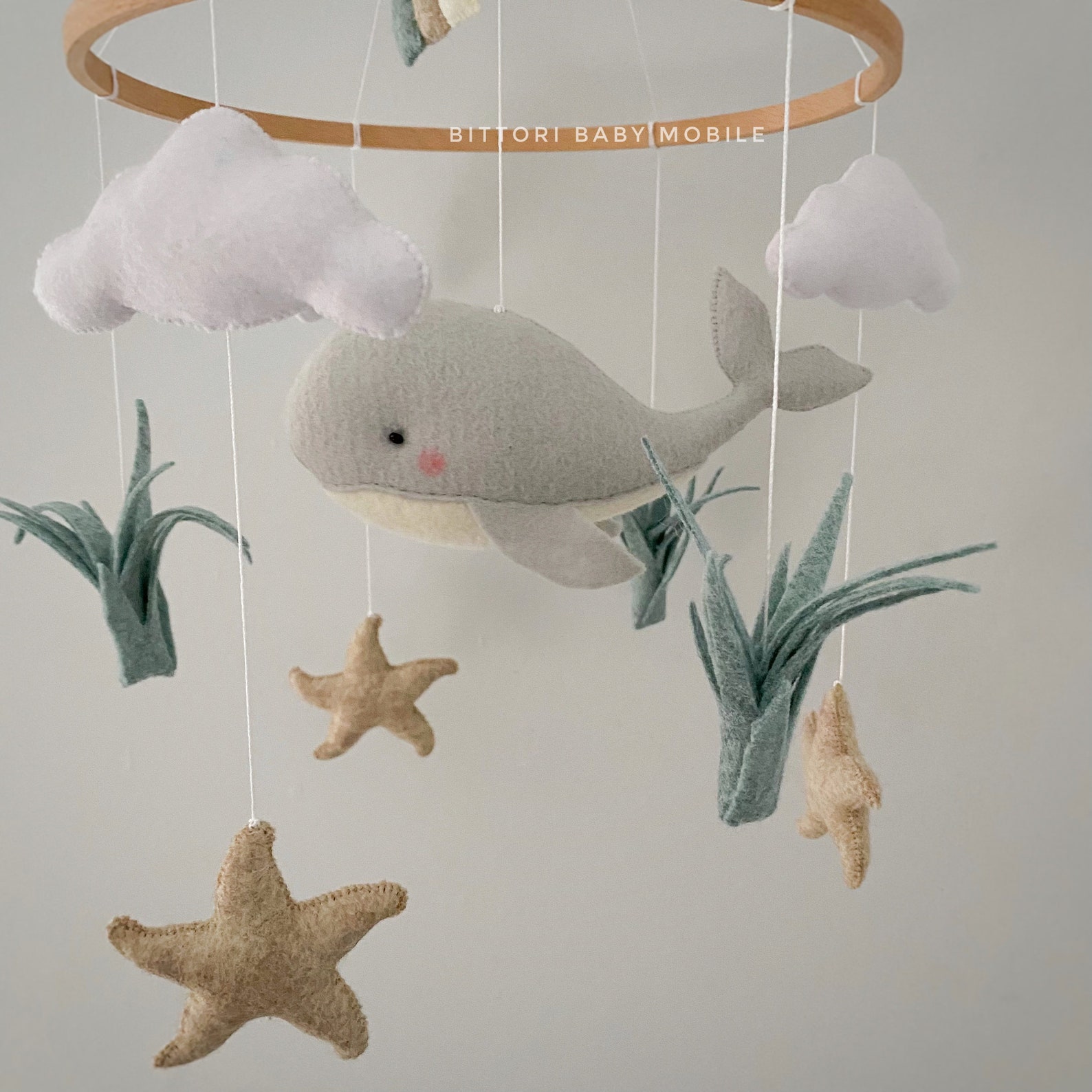 Whale Mobile With Rainbow in Seafoam Beige Gray Color Palette. - Etsy
