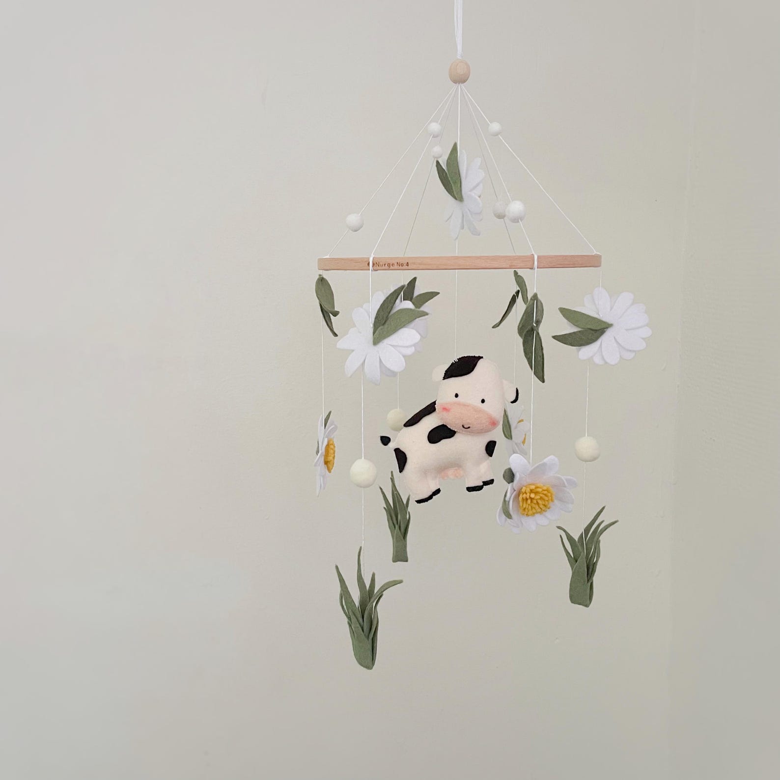 Farm Cow Baby Mobile With Daisy and Grass | Soft Felt Nursery Decor for ...