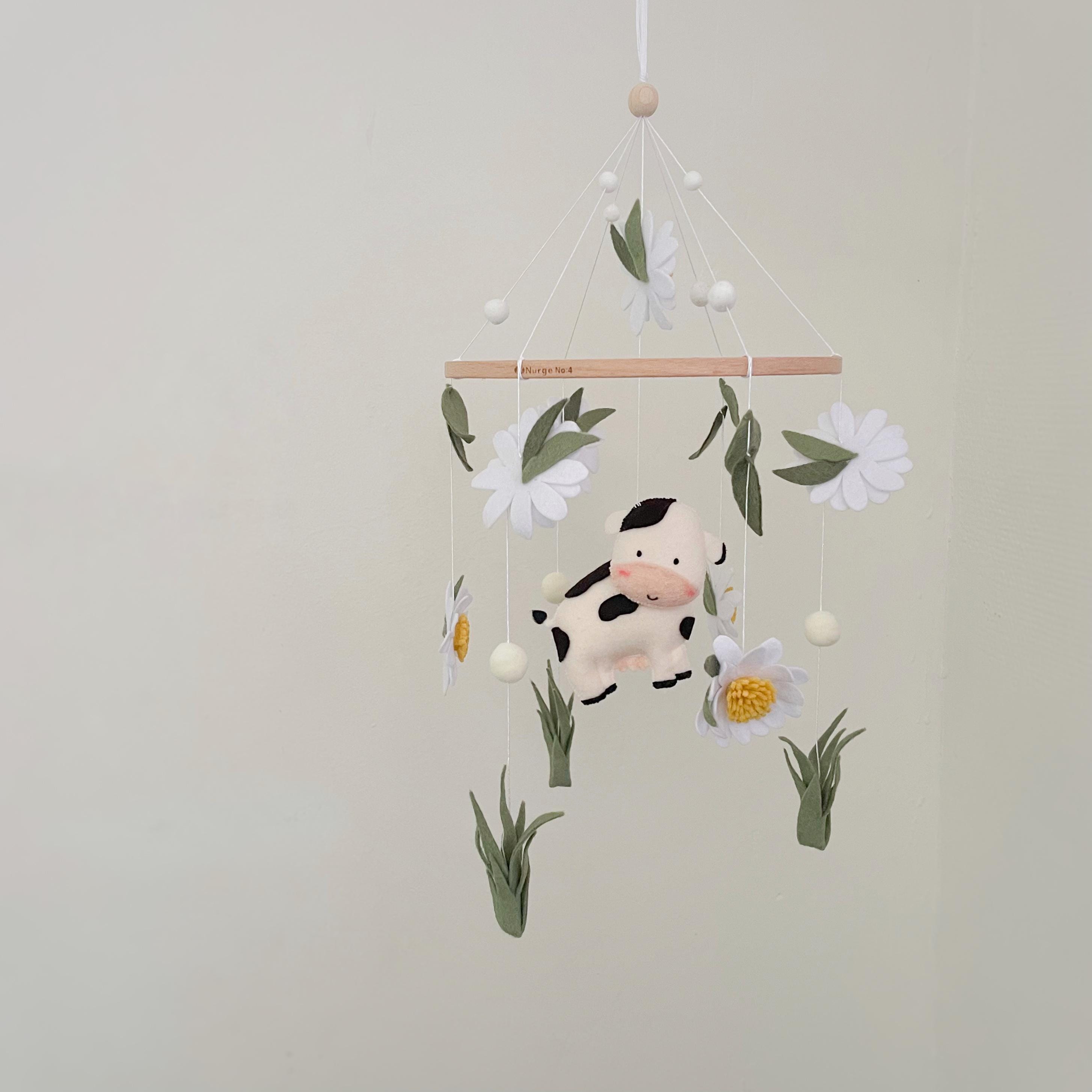 Farm Cow Baby Mobile With Daisy and Grass | Soft Felt Nursery Decor for ...