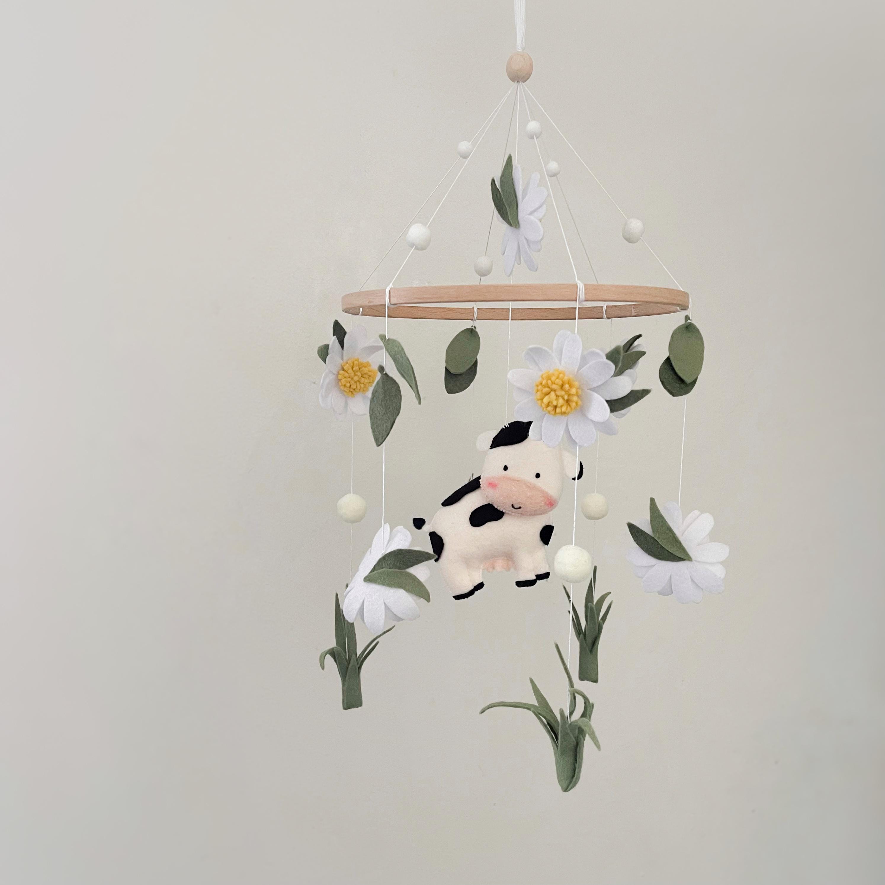 Farm Cow Baby Mobile With Daisy and Grass | Soft Felt Nursery Decor for ...