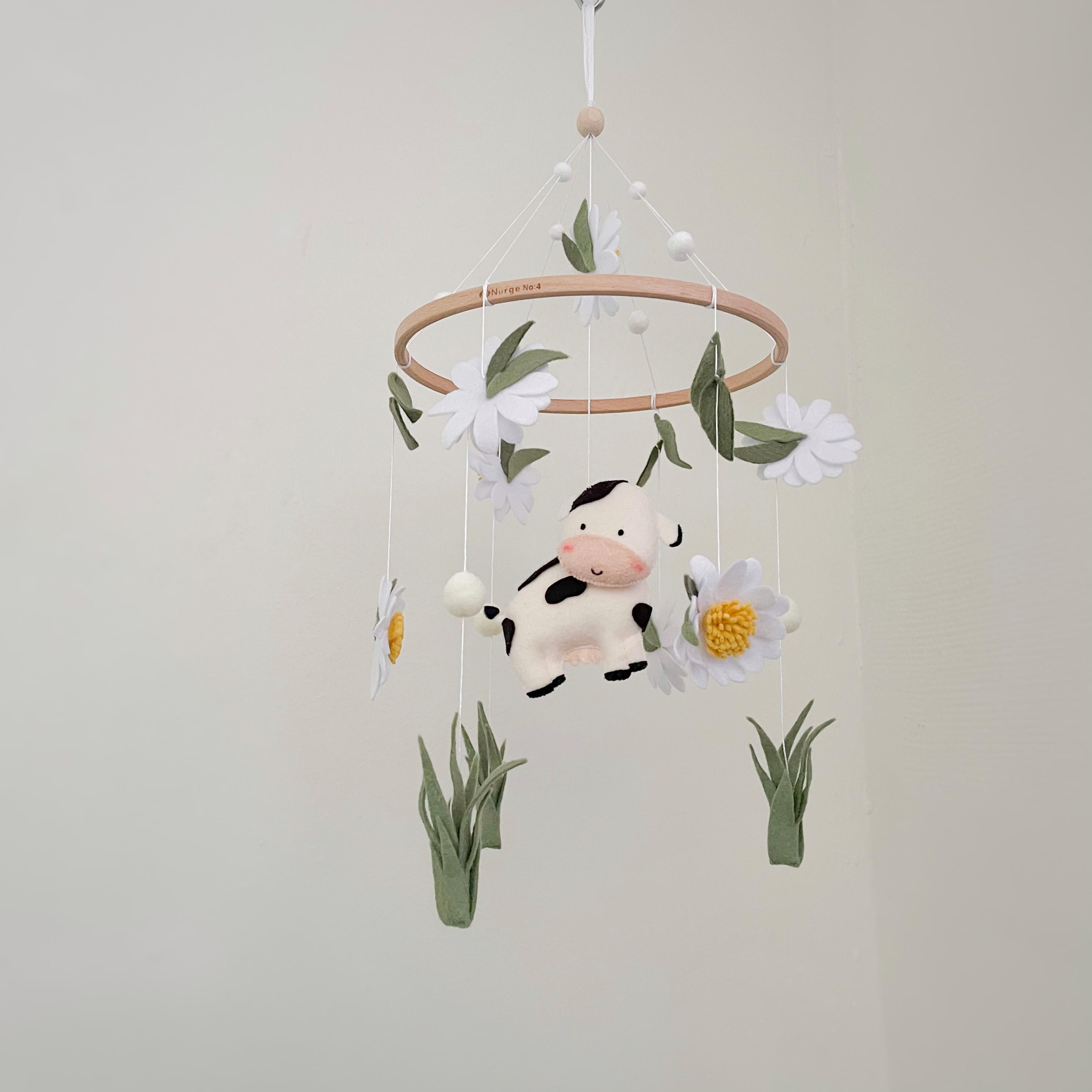 Farm Cow Baby Mobile With Daisy and Grass | Soft Felt Nursery Decor for ...