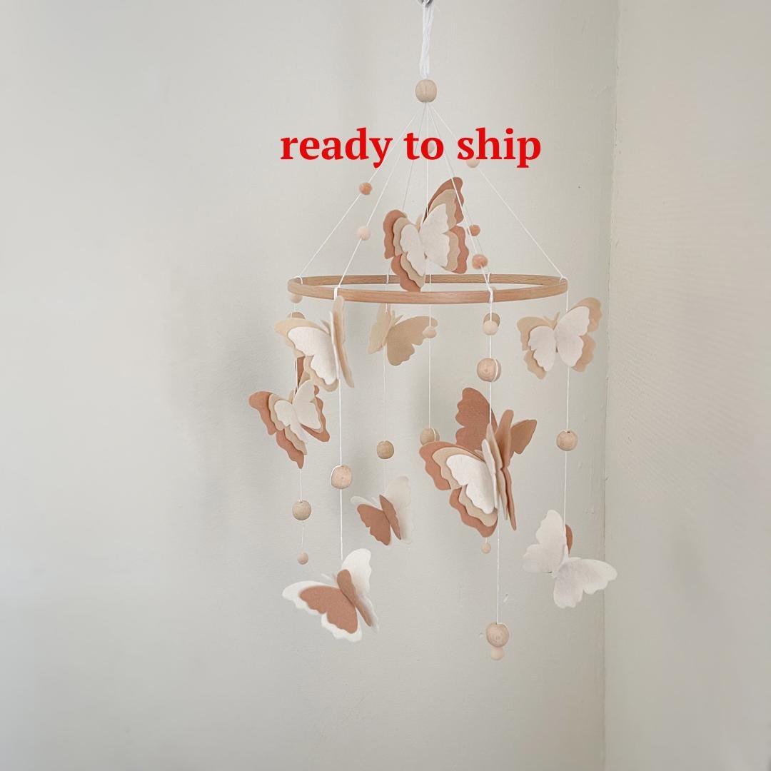 Butterfly Baby Mobile | Handmade Felt Crib Mobile With Soft Neutral ...