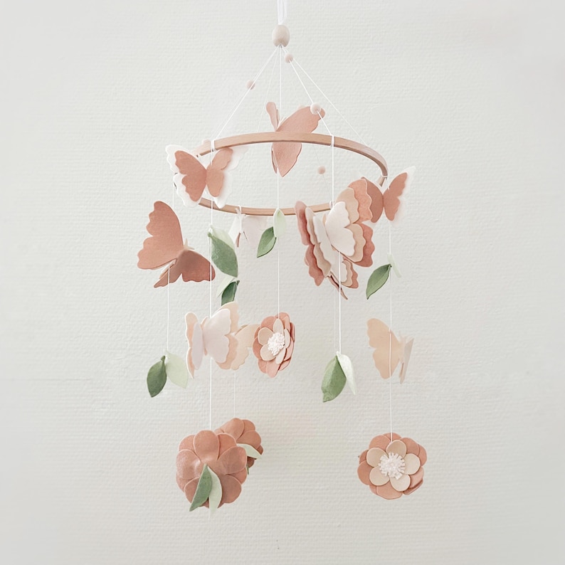 Butterfly Baby Mobile | Felt Floral Crib Mobile in Beige and Ivory ...
