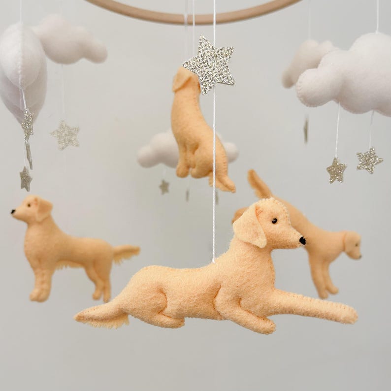 Dog Baby Mobile | Golden Retriever Felt Crib Decor | Handmade Mobile ...