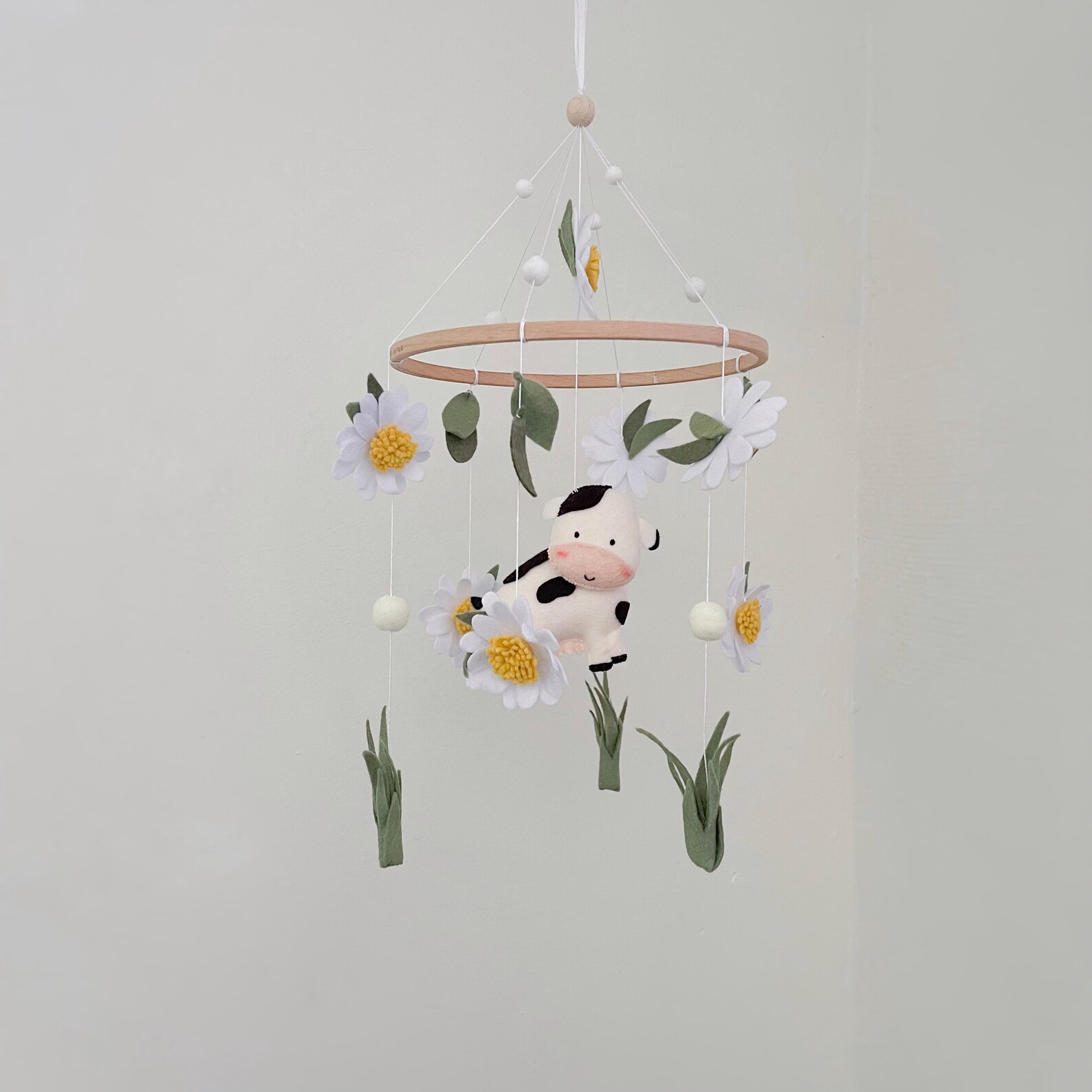 Farm Cow Baby Mobile With Daisy and Grass | Soft Felt Nursery Decor for ...