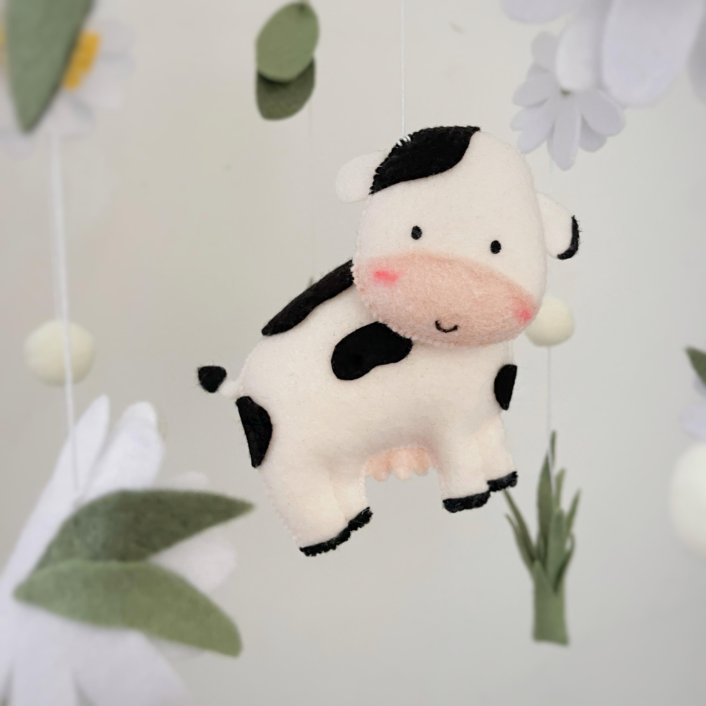Farm Cow Baby Mobile With Daisy and Grass | Soft Felt Nursery Decor for ...
