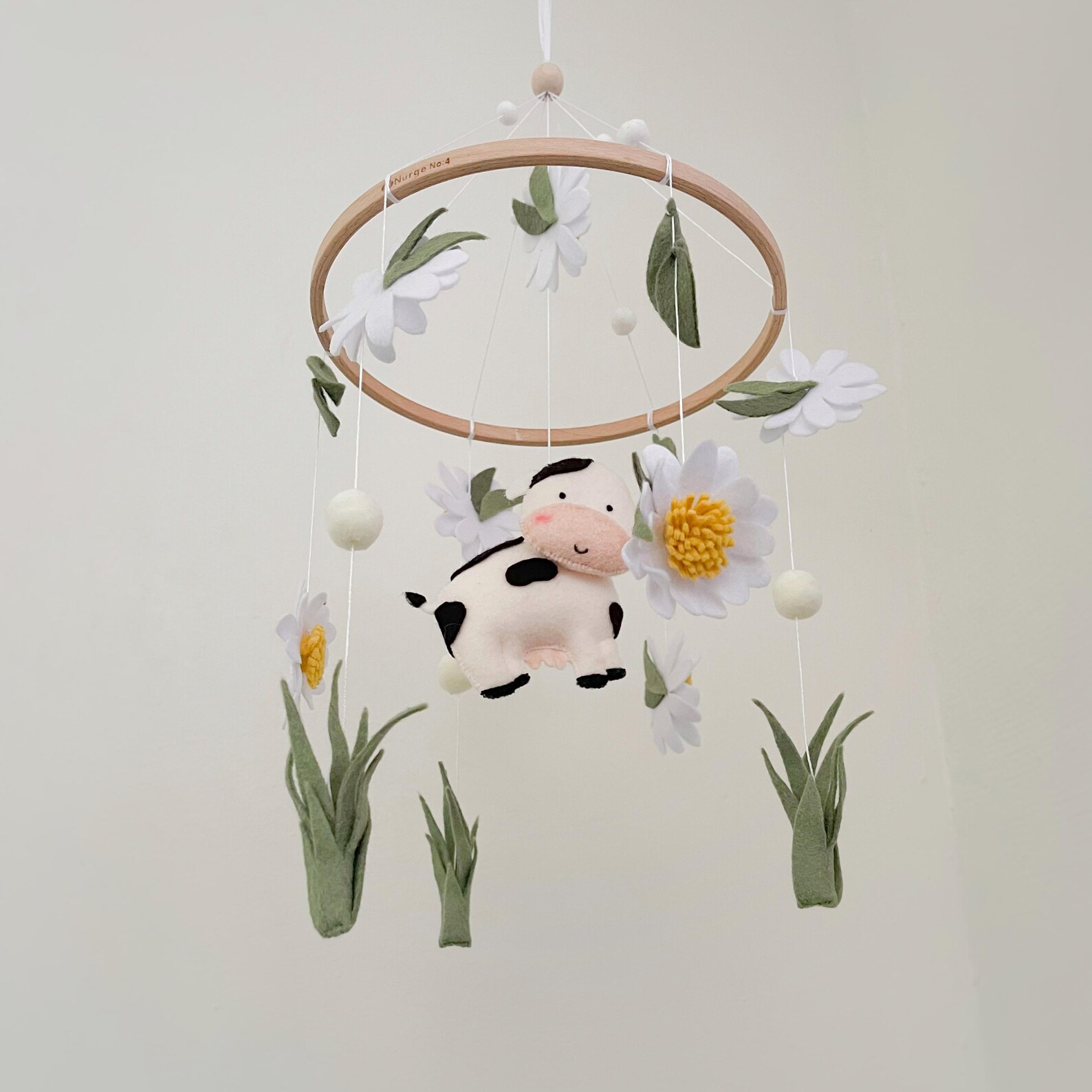 Farm Cow Baby Mobile With Daisy and Grass | Soft Felt Nursery Decor for ...