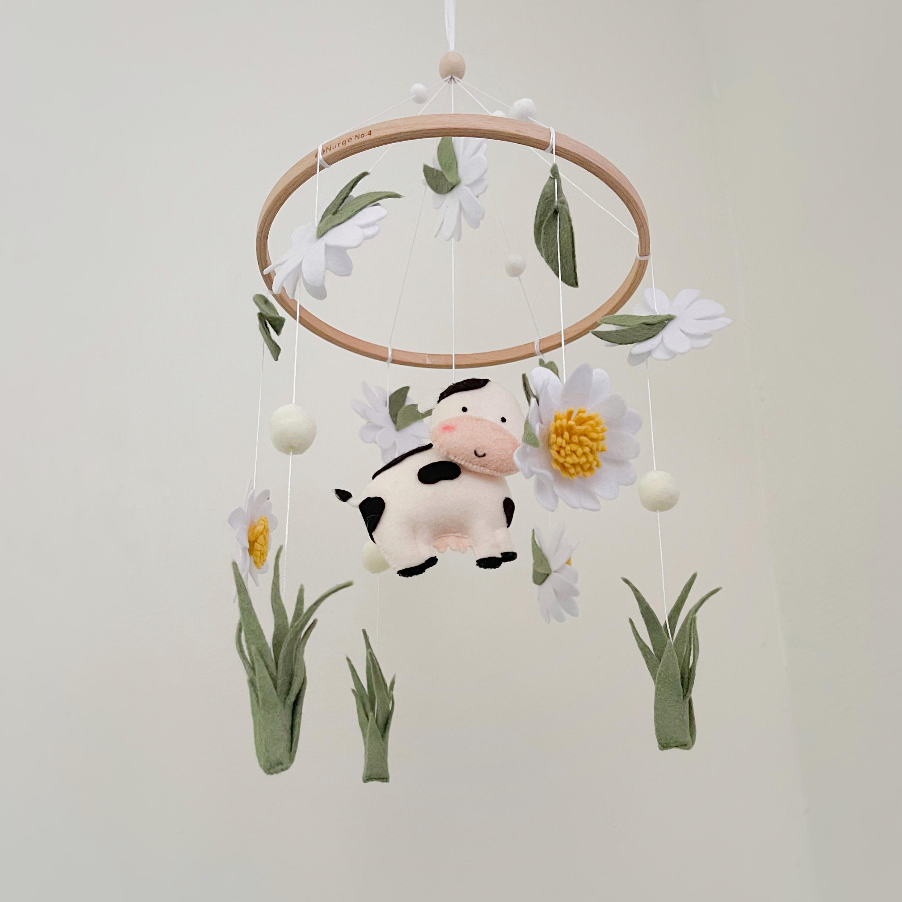 Farm Cow Baby Mobile With Daisy and Grass | Soft Felt Nursery Decor for ...
