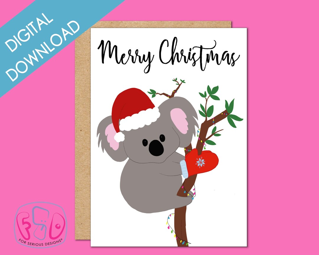 Australian Koala Printable Christmas Card printable Card Merry ...