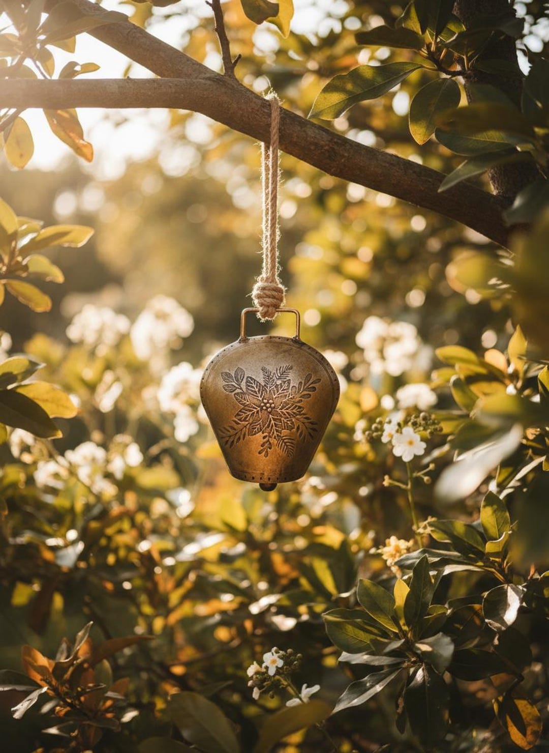 Rustic Iron Cow Bell, Engraved Floral Hanging Bell, Porch Decor - Etsy