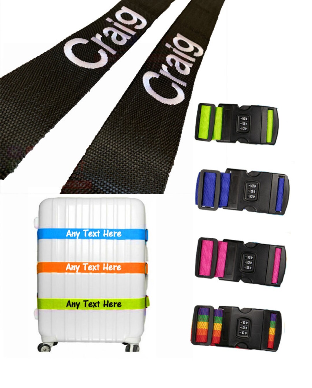 Personalised Luggage Strap Suitcase Embroidered Safe Lock - Etsy UK