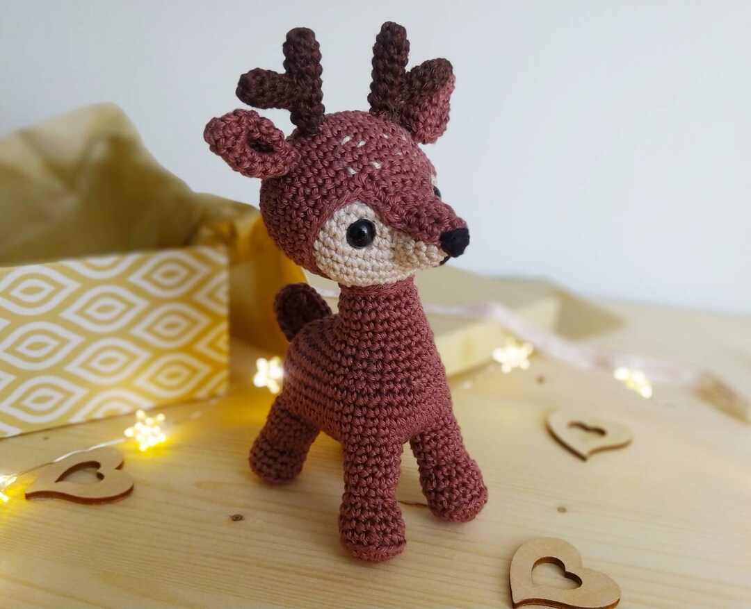 Deer, Stag Crocheted in Brown and Beige From Cotton, Approx. 10 Cm Long ...