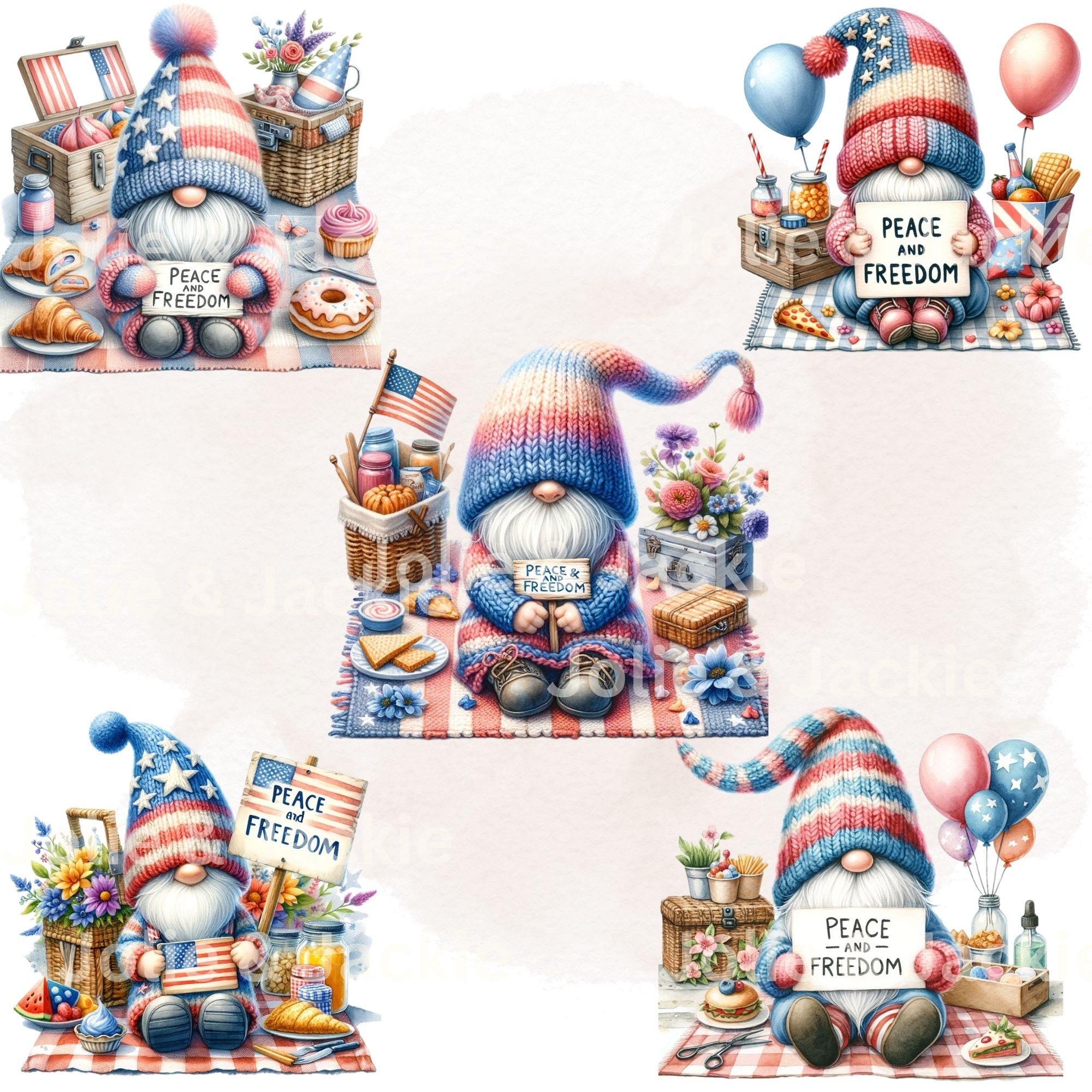 Patriotic Gnome Clipart PNG Bundle - 15 American Pride PNG, 4th of July ...