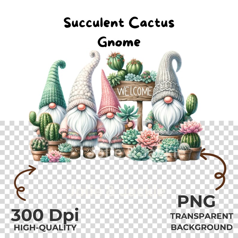 Watercolor Succulent Cactus Gnome Clipart Bundle Png, Succulent Garden ...