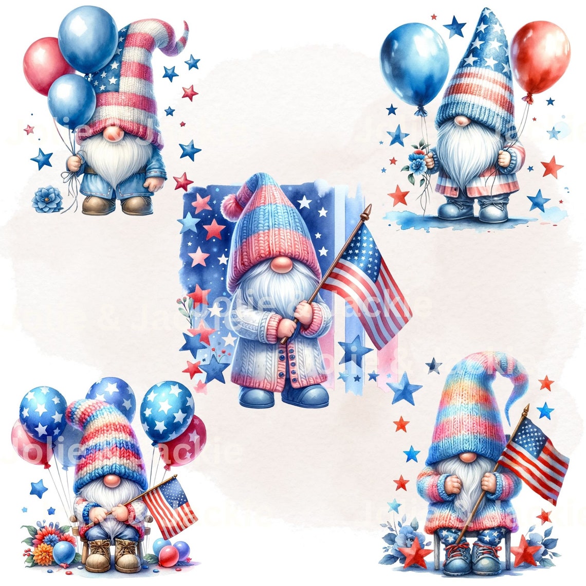 Patriotic Gnome Clipart PNG Bundle - 15 American Pride PNG, 4th of July ...