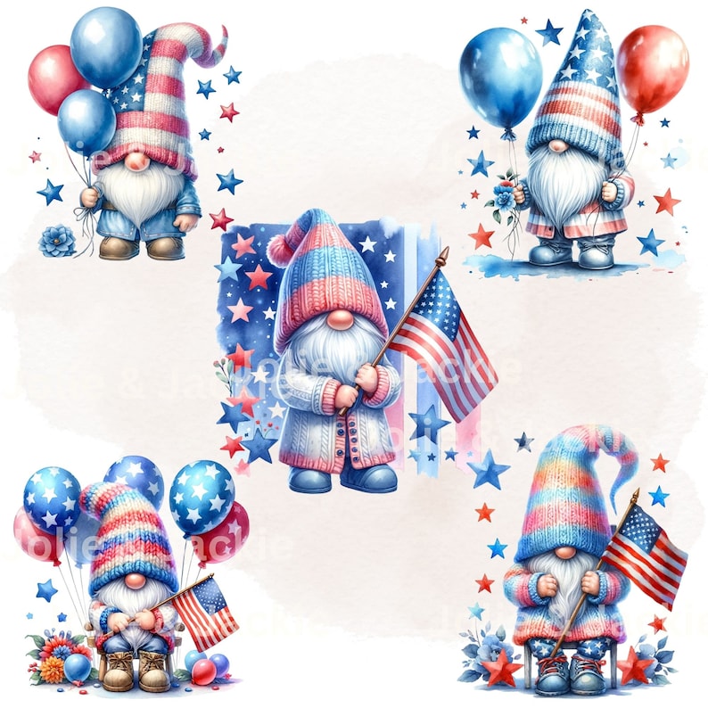Patriotic Gnome Clipart PNG Bundle - 15 American Pride PNG, 4th of July ...