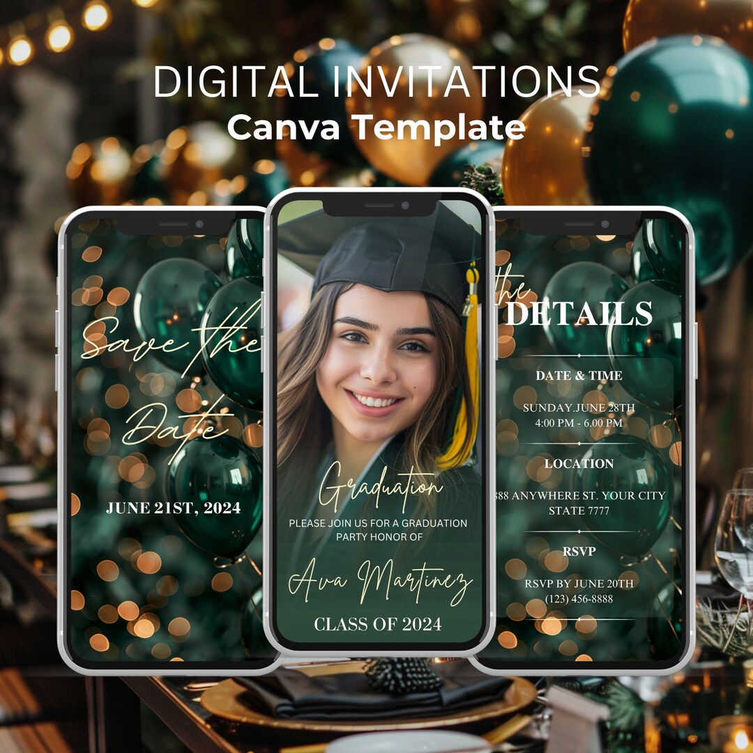 Green Grad Party Invitation Video Canva Digital Grad Party Invite Canva ...