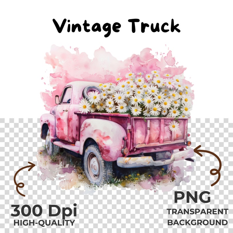 Vintage Pickup Truck Floral Truck Images, Botanical Truck, Flower ...