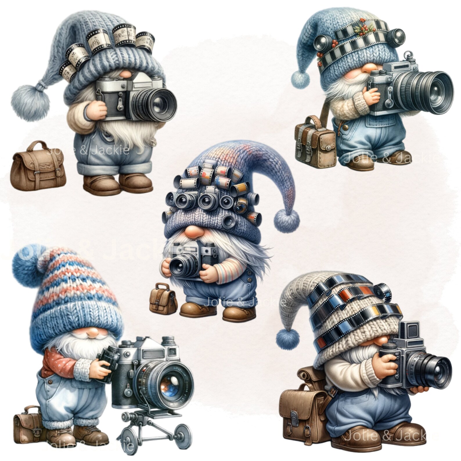 Watercolor Camera Photographer Gnome Clipart Bundle Gnome Camera ...