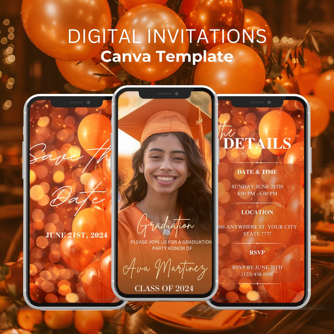 Orange Graduation Party Invitation Digital Grad Announcement, High ...