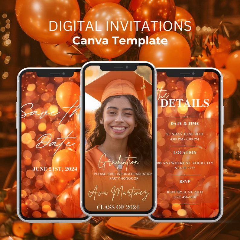 Orange Graduation Party Invitation Digital Grad Announcement, High ...