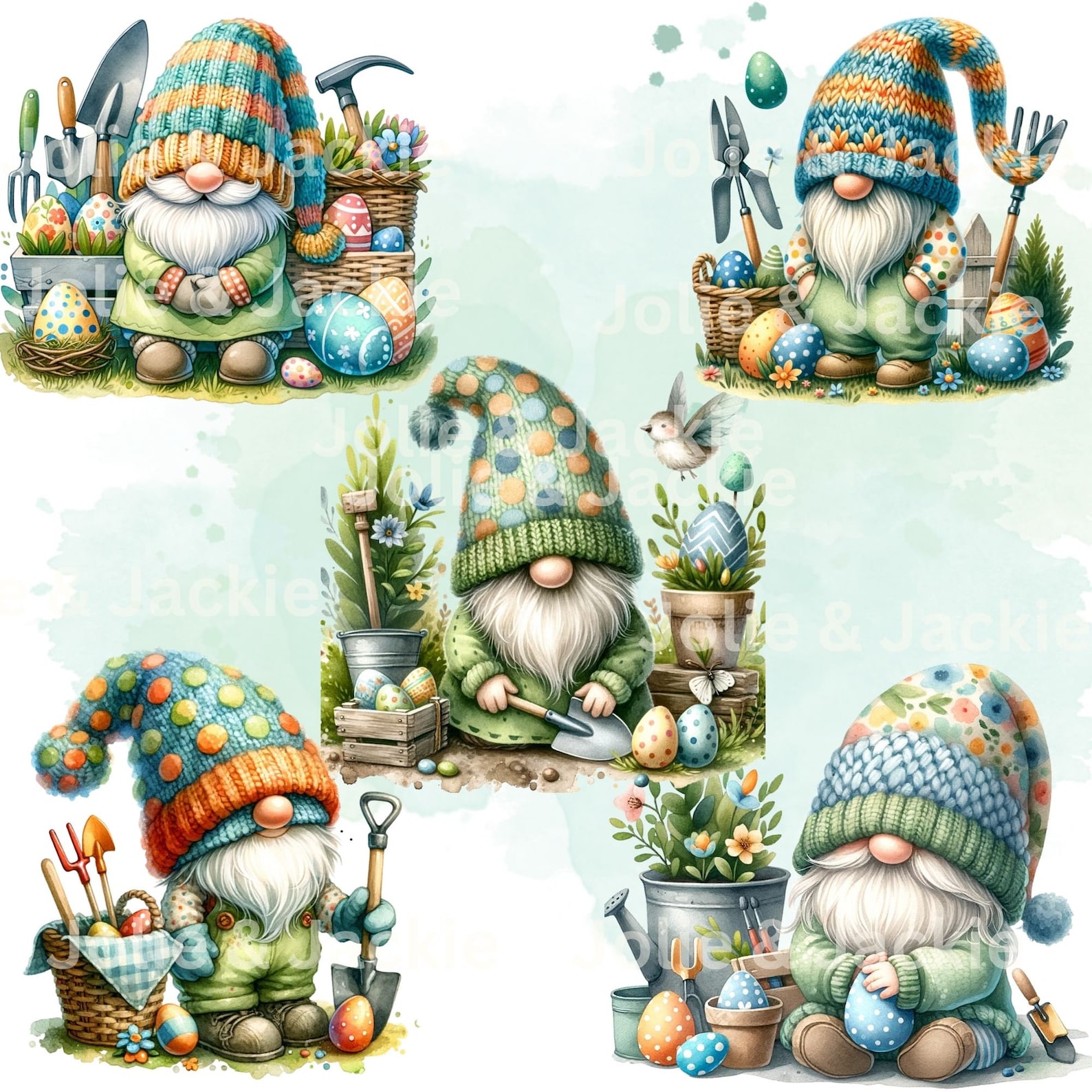 Watercolor Easter Gnome Png Clipart Bundle, Garden Clipart, Spring ...