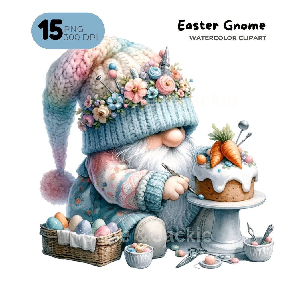 Watercolor Easter Gnome Png Clipart Bundle, Garden Clipart, Spring ...