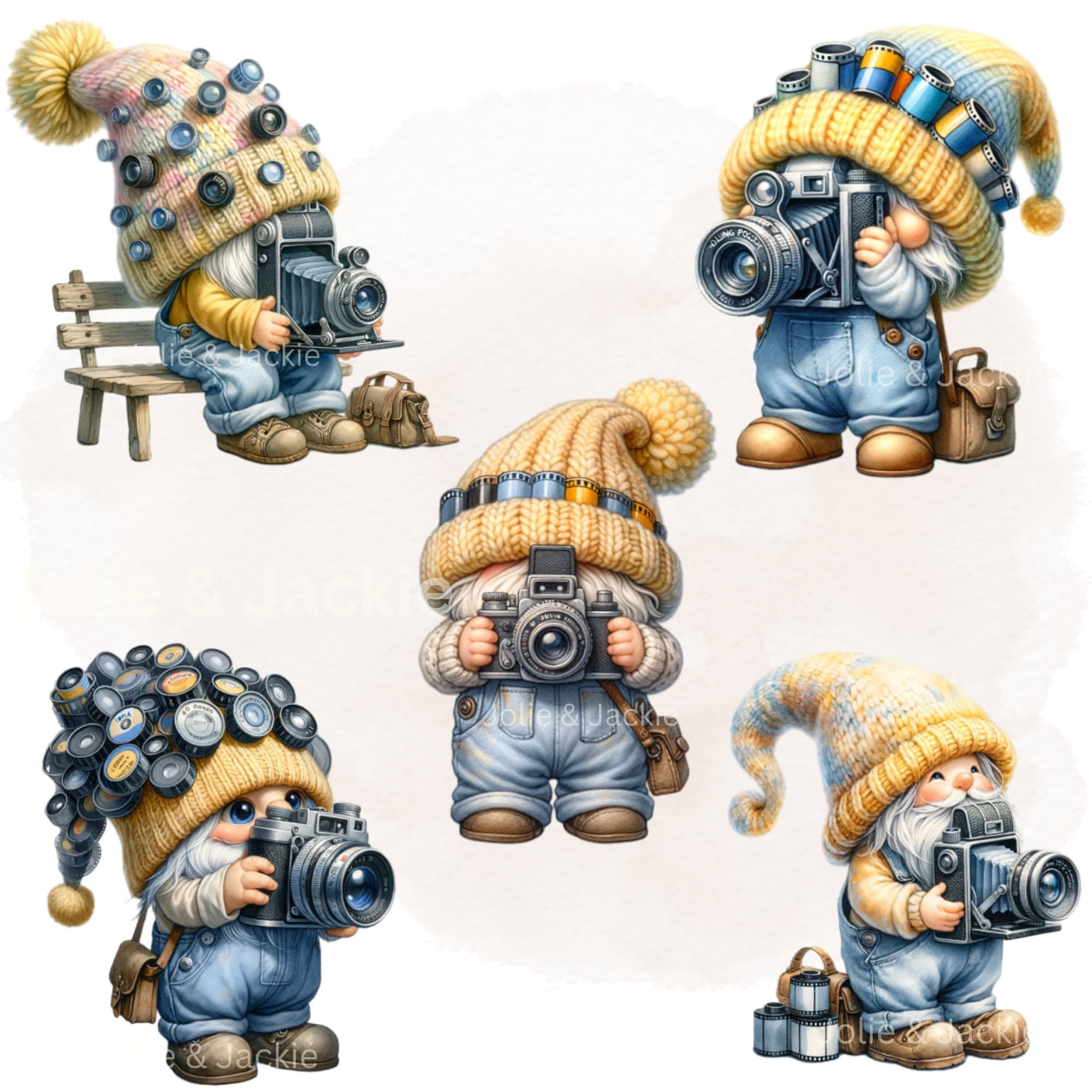 Watercolor Camera Photographer Gnome Clipart Bundle Gnome Camera ...