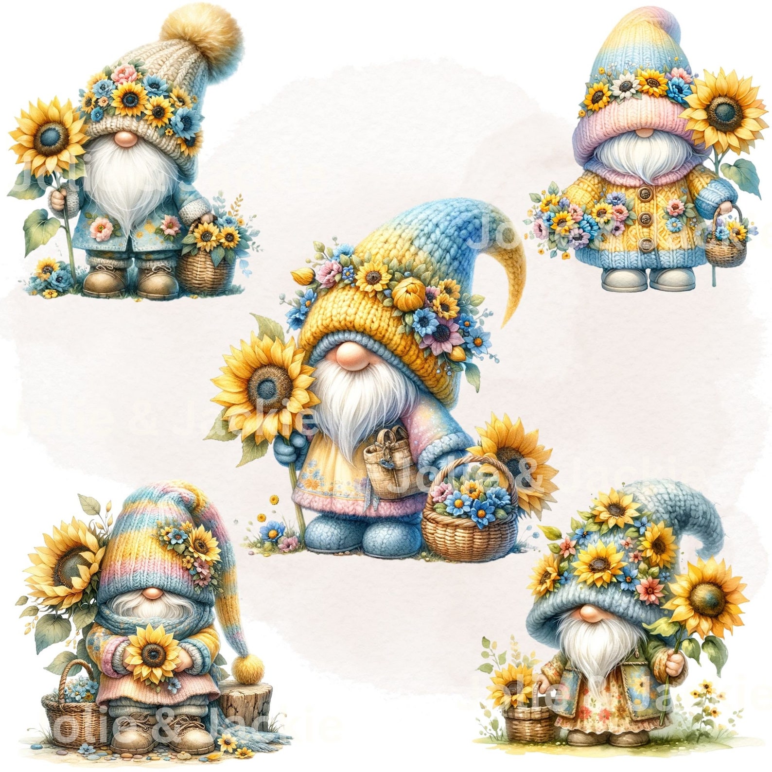 Watercolor Sunflowers Gnome Clipart Bundle Png, Garden Clipart, Spring ...