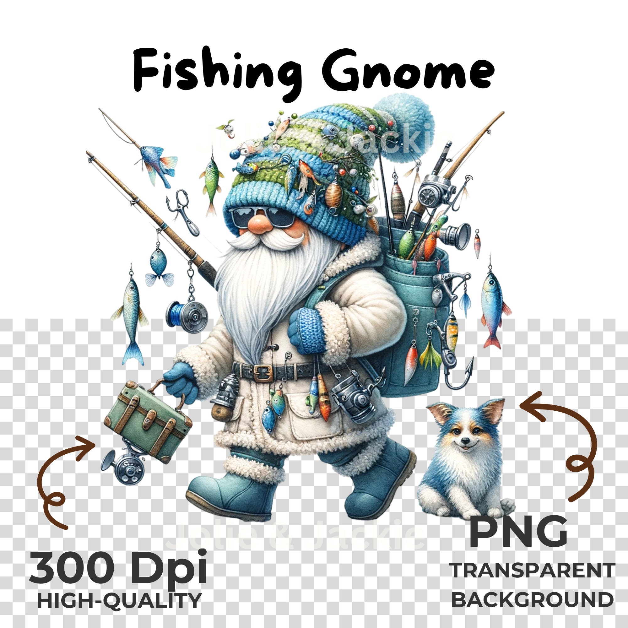 Watercolor Fishing Gnome Clipart Bundle Png, Fisherman Gnome, Fly ...