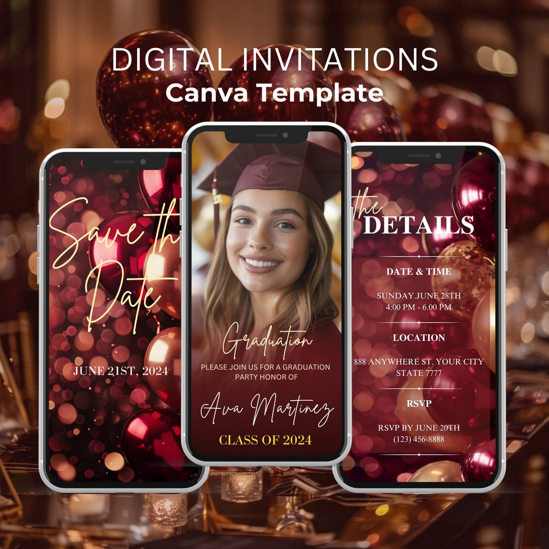 Maroon Graduation Party Invitation Digital Grad Announcement, High ...