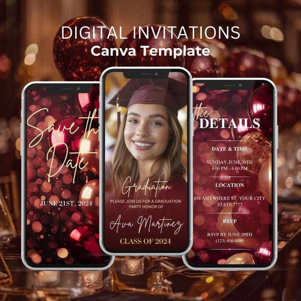 Maroon Graduation Party Invitations - Etsy