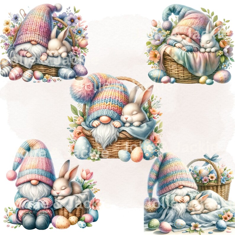 Watercolor Easter Gnome Png Clipart Bundle, Garden Clipart, Spring ...