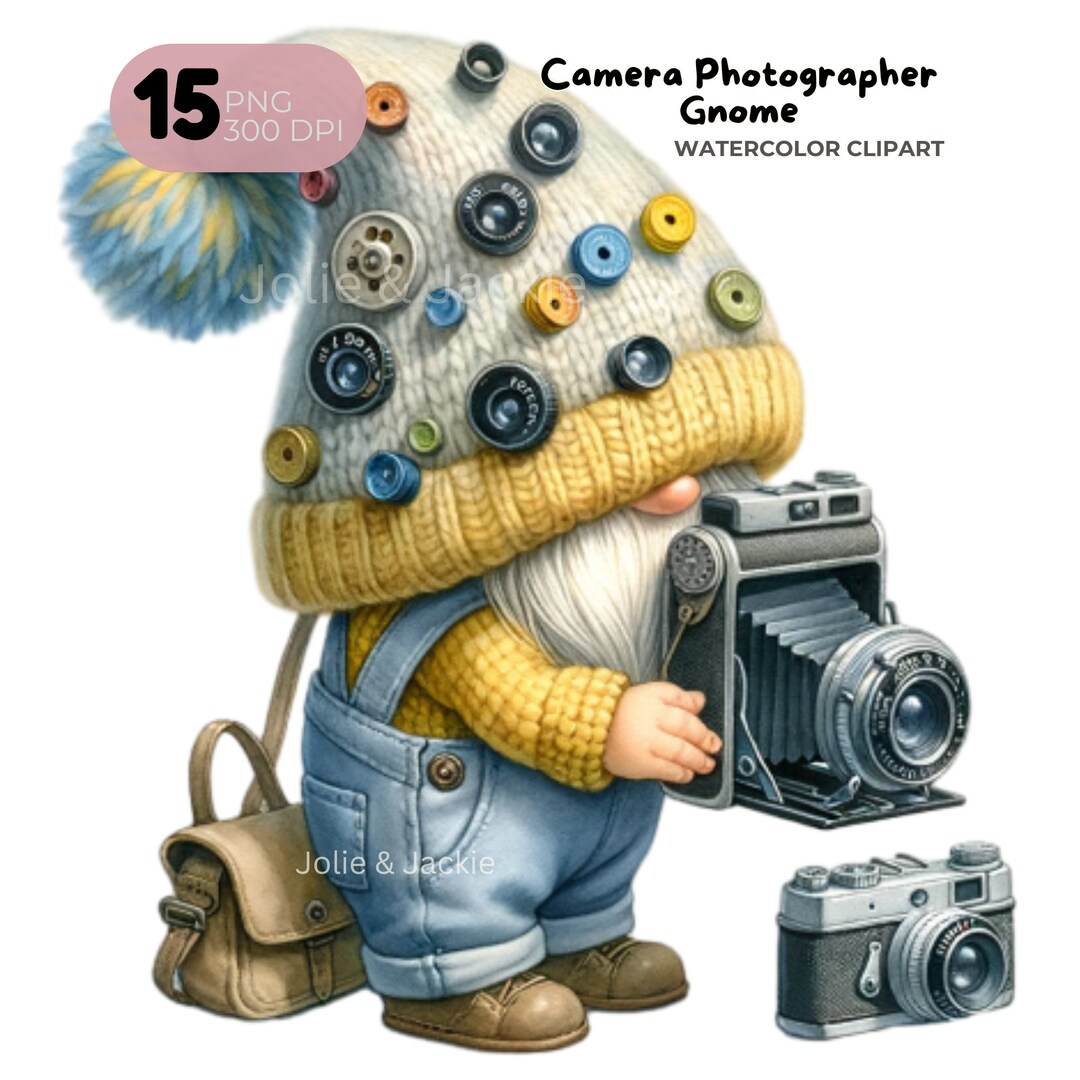 Watercolor Camera Photographer Gnome Clipart Bundle Gnome Camera ...