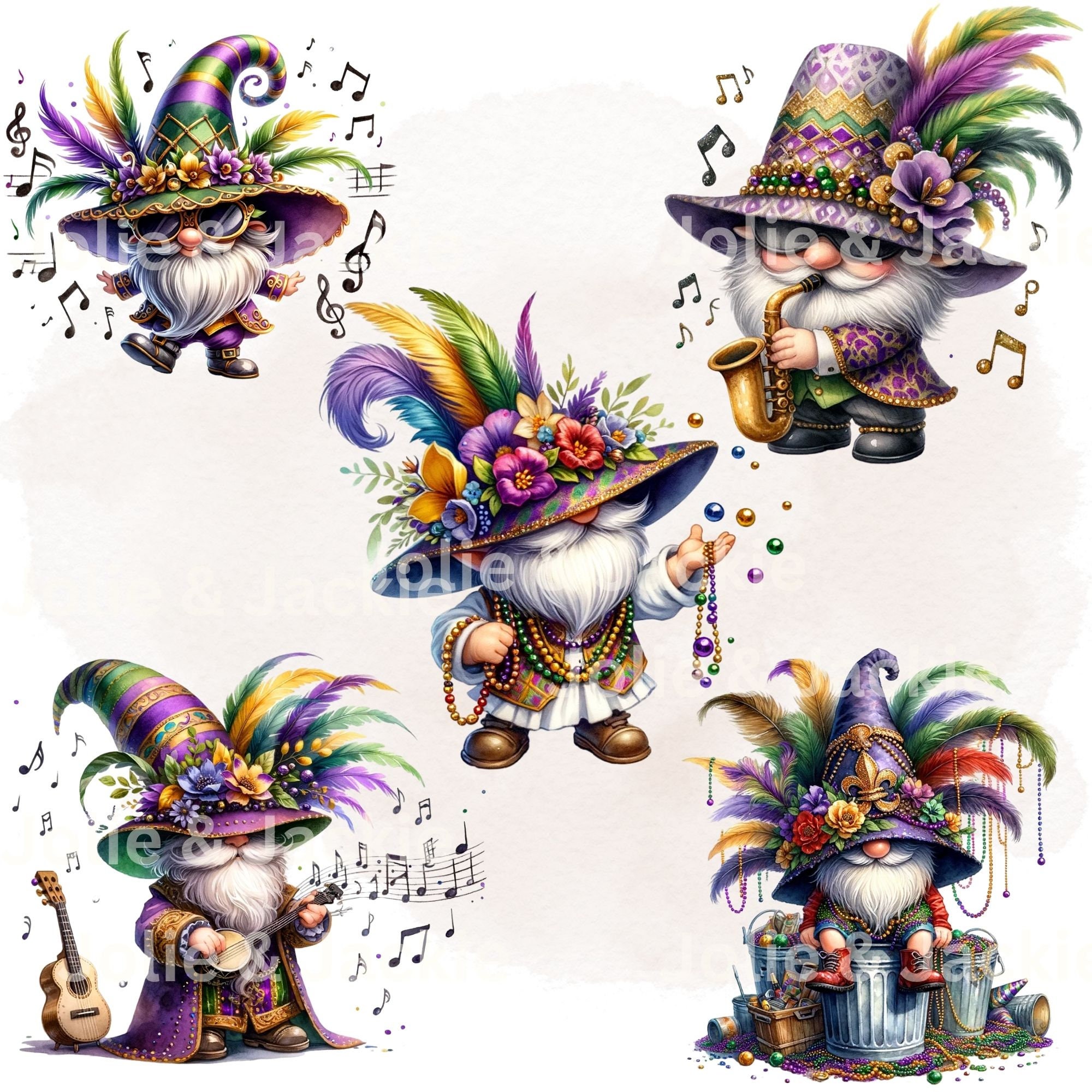 Watercolor Mardi Gras Gnomes Clipart, Festive Gnome PNG, Fleur De Lis ...